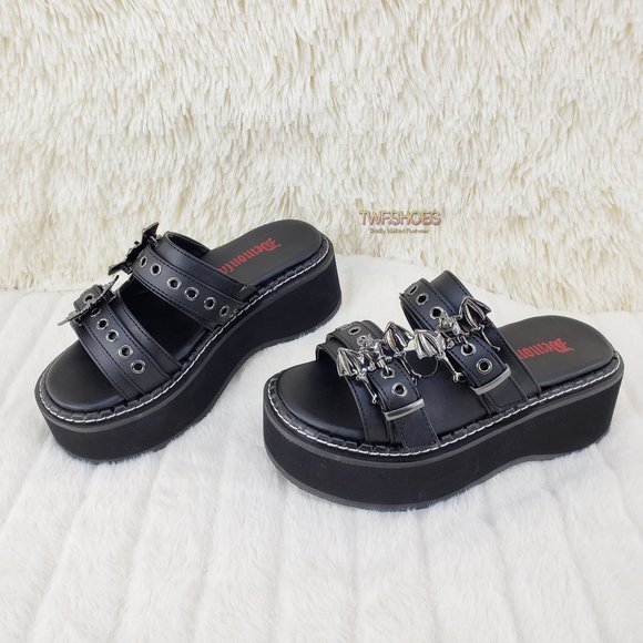 Demonia | Shoes | 2 Platform Bat Buckle Slip On Goth Sandals Shoes ...